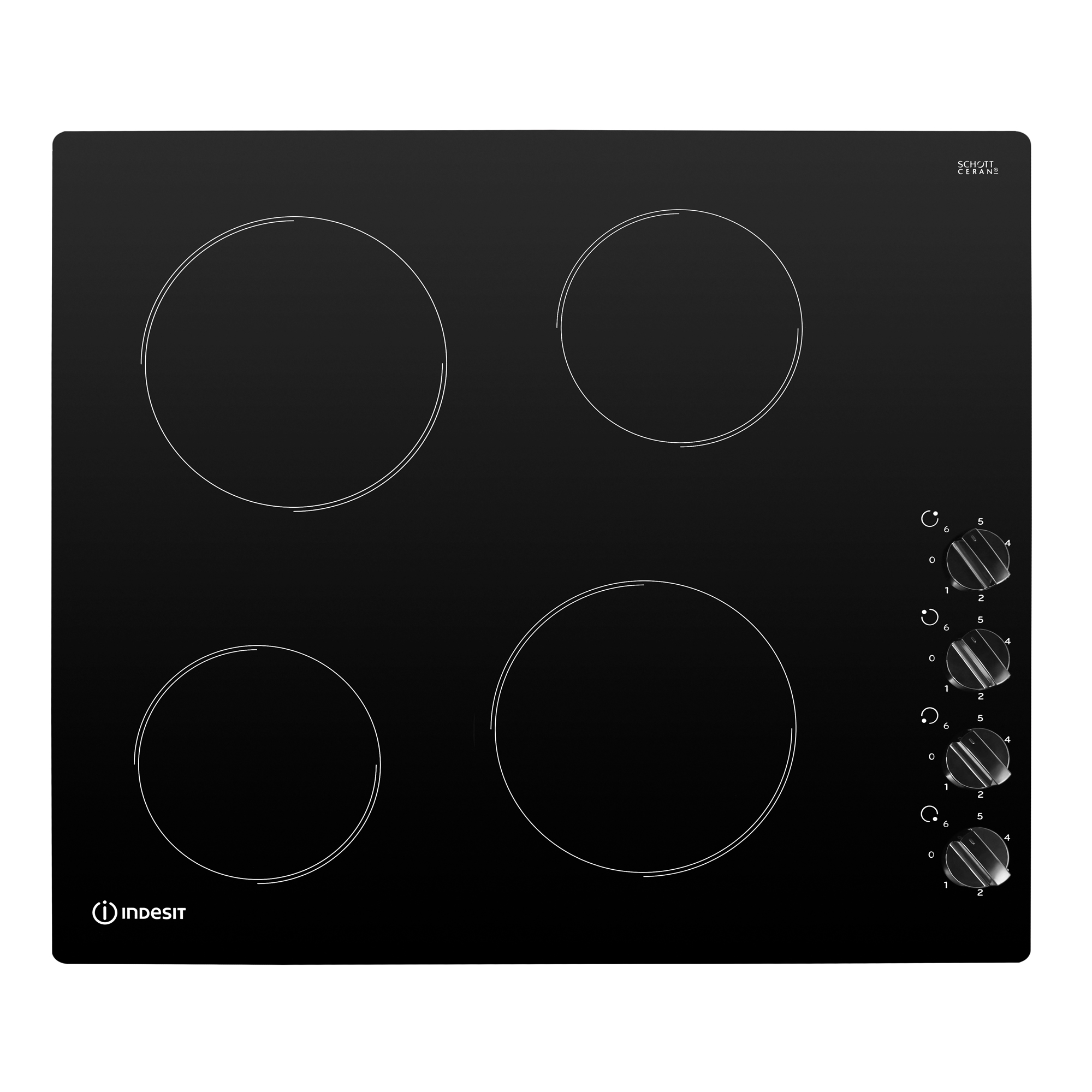 Indesit RI860C 580mm Built-In 4 Zone Ceramic Hob - Black | Hughes